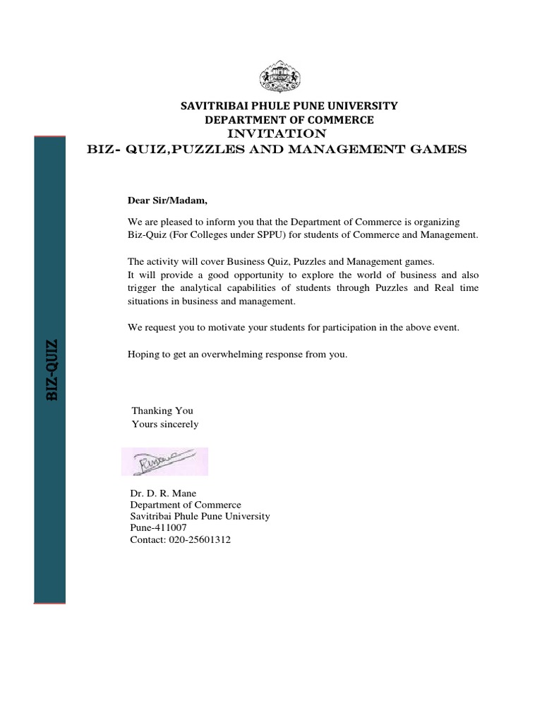 Invitation Letter For Biz Quiz Competition - 27.022018 | PDF