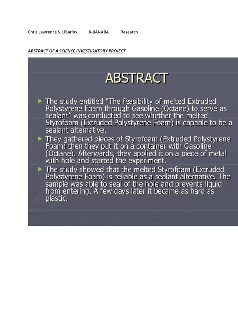 Abstract of A Science Investigatory Project | PDF