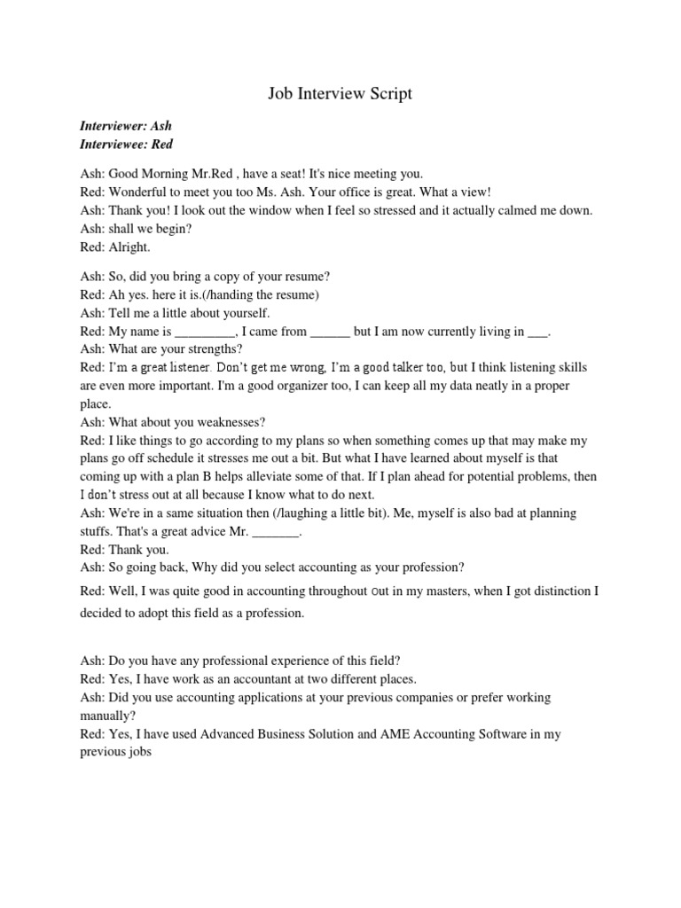 Job Interview Script | PDF | Job Interview