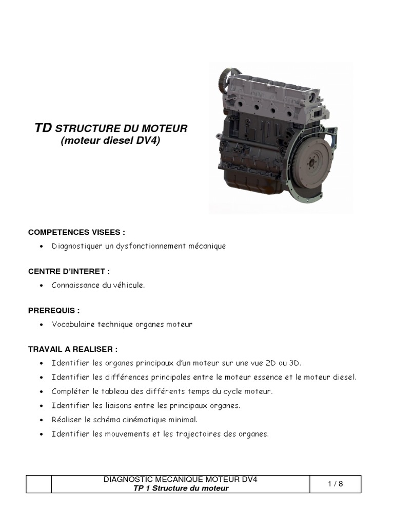 1 TP Connaissance Moteur Structure Moteur | PDF | Injection (moteur) | Piston