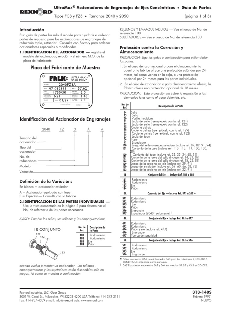 UltraMax Type FC3, FZ3, Sizes 2040,2050 Gear Drives - Parts Manual | PDF | Engranaje | Bienes ...