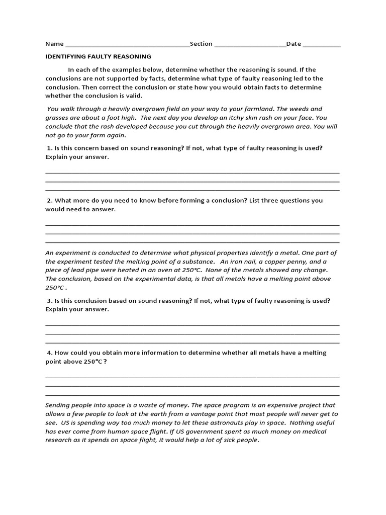Faulty Reasoning Activity | PDF | Reason | Experiment