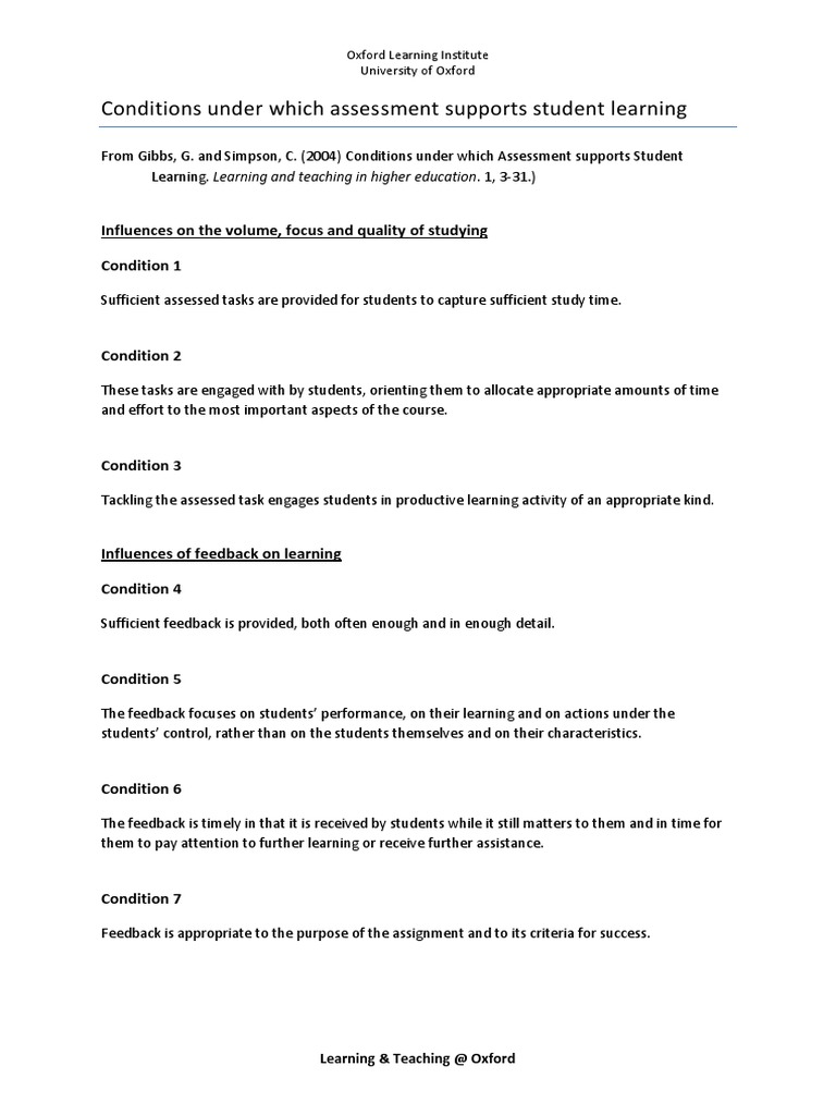 Conditions for Effective Assessment | PDF | Educational Assessment ...