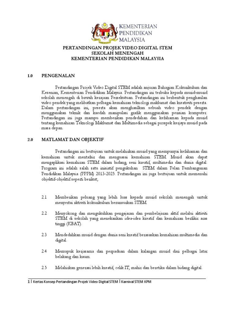 Kertas Konsep Pertandingan Video Digital STEM Projek Sekolah Menengah ...
