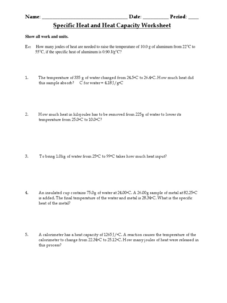 Heat Capacity - Specific Heat Worksheet - 2 | PDF | Heat Capacity ...