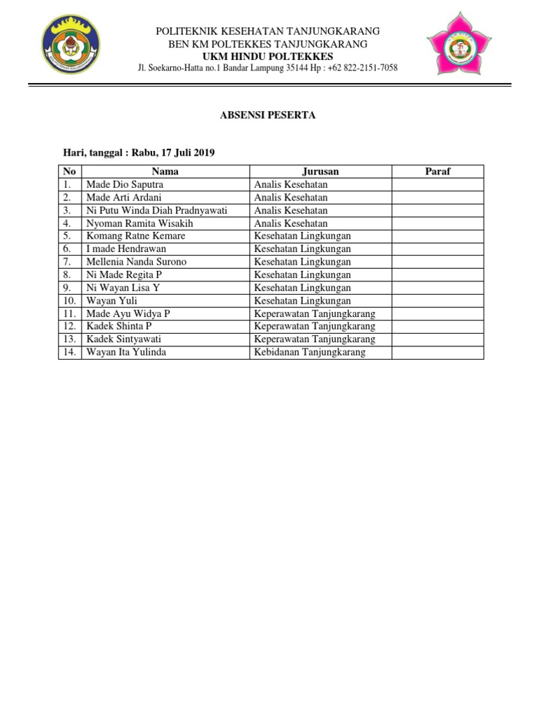 ABSENSI PESERTA Sosialisasi Ukm | PDF