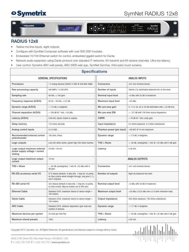 Symetrix Radius 12x8 | PDF | Decibel | Microphone