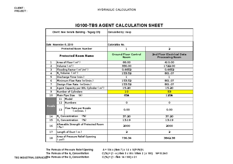 Hydraulic calculation sheet for new Senate building protection rooms ...