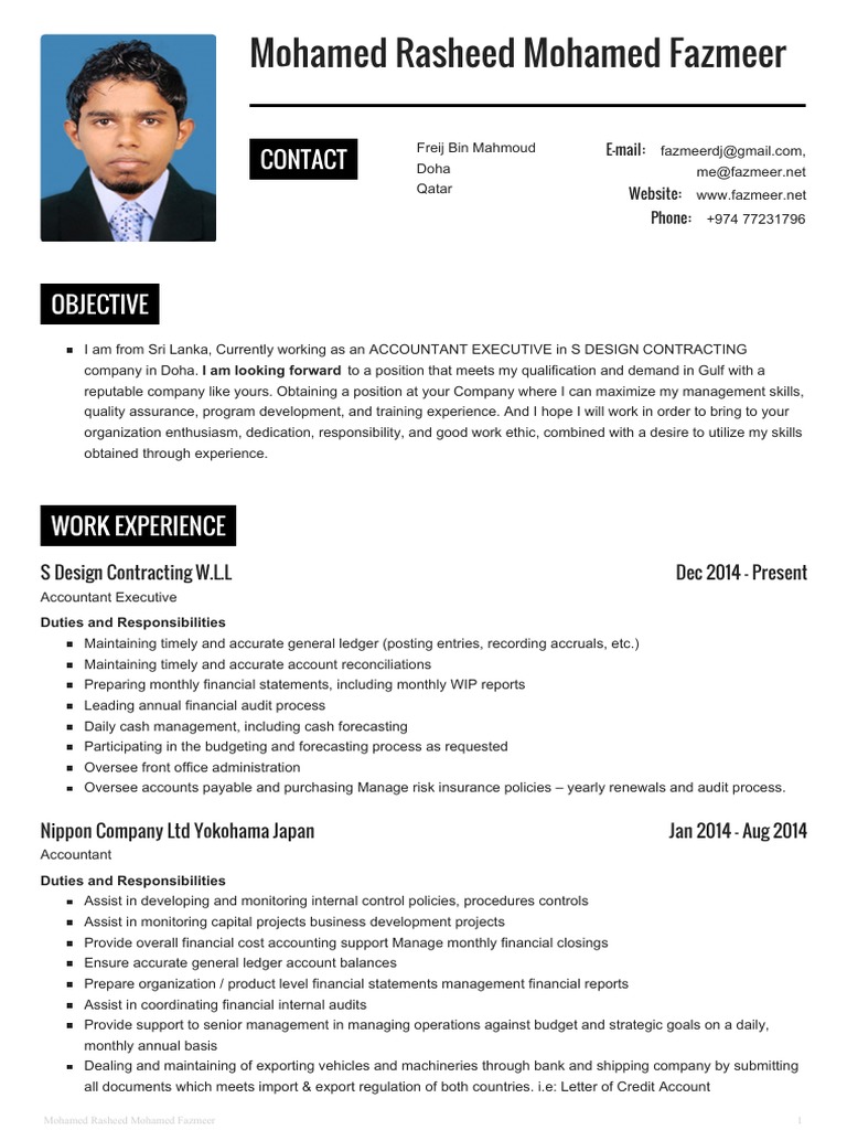 Fazmeer Rasheed CV (Accountant) F | PDF | Internal Control | Accounting