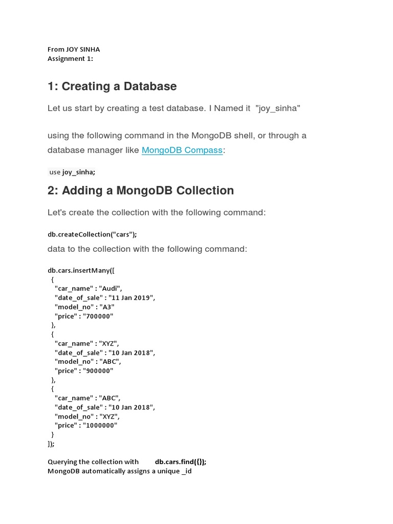 Assignment Answer | PDF | Mongo Db | Databases
