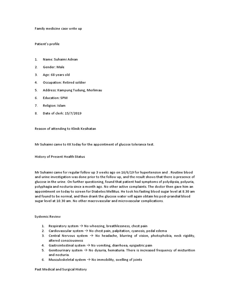 Family Medicine Case Write Up | PDF | Diabetes | Hypoglycemia