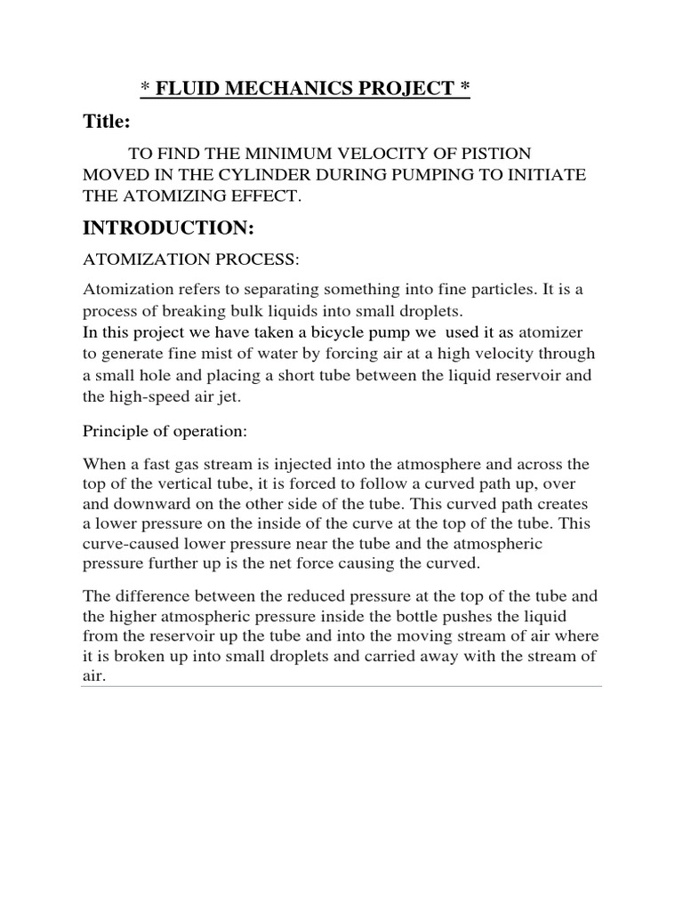 Fluid Mechanics Project Pdf Pressure Pump