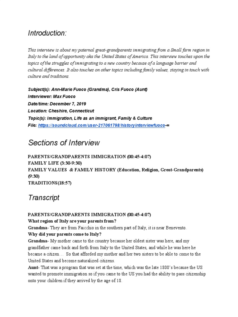 MW History Interview Transcript | Download Free PDF | Grandparent | Family