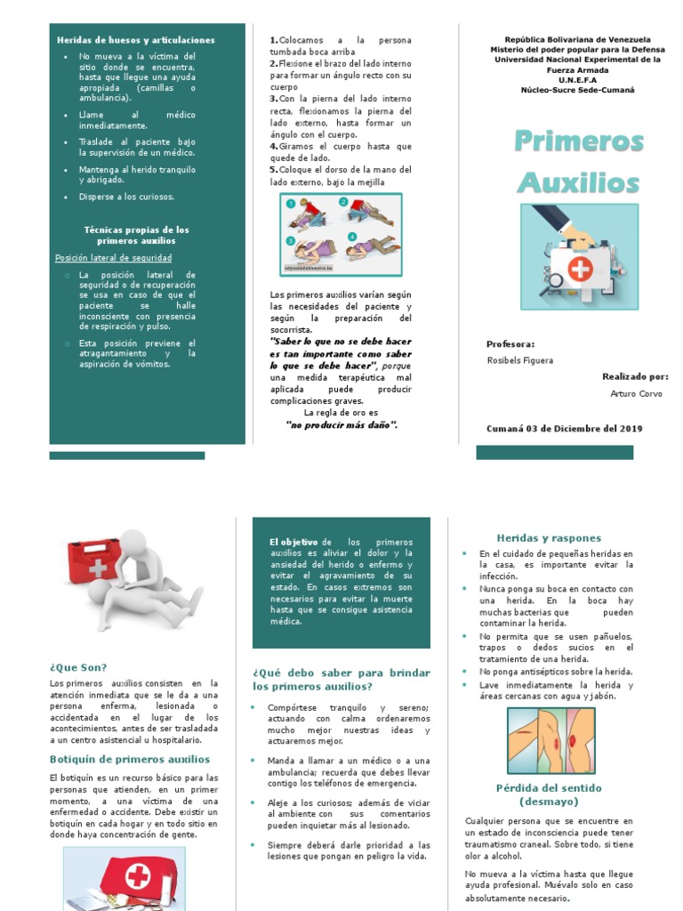 Triptico Primeros Auxilios | PDF | Primeros auxilios | Herida