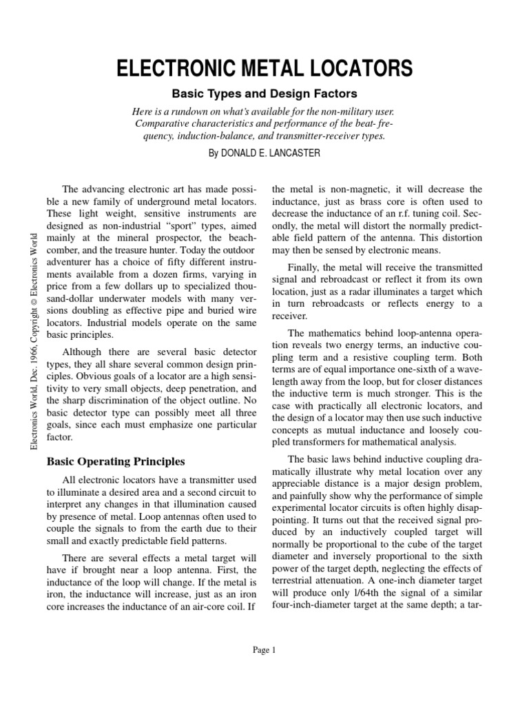 Electronic Metal Locators Basic Types Design | PDF | Antenna (Radio ...