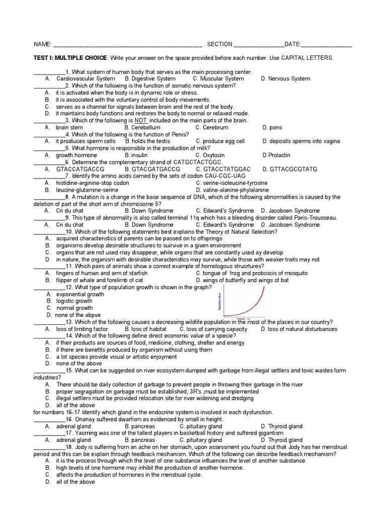 Test Science 10 | PDF | Human Body | Hormone