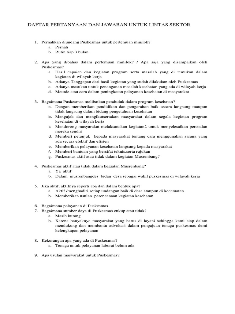 Daftar Pertanyaan Ukm Untuk Lintor | PDF