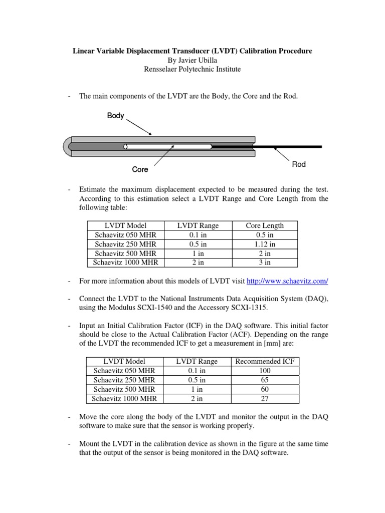 LVDT Calibration Procedure Guide | PDF | Data Acquisition | Calibration