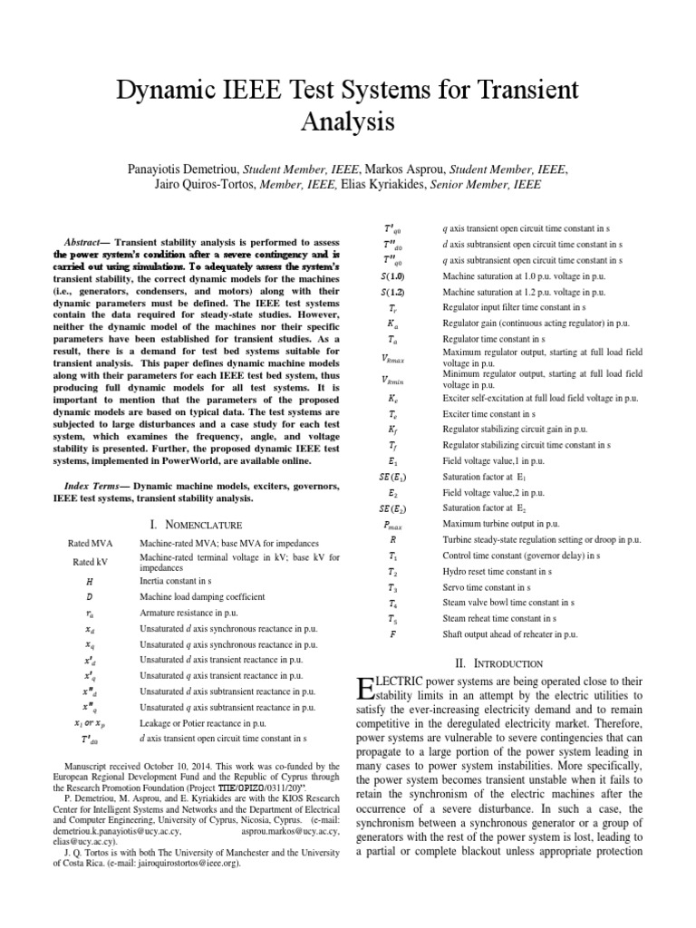 Dynamic IEEE Test Systems For Transient Analysis | PDF | Steady State ...