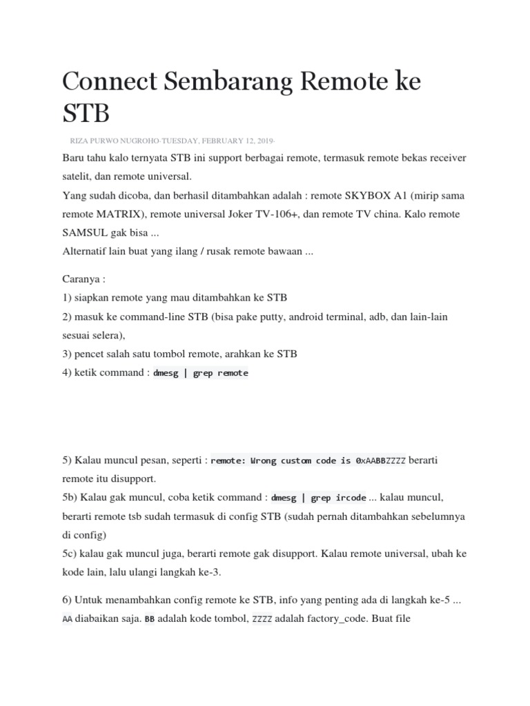 Connect Sembarang Remote Ke STB | PDF