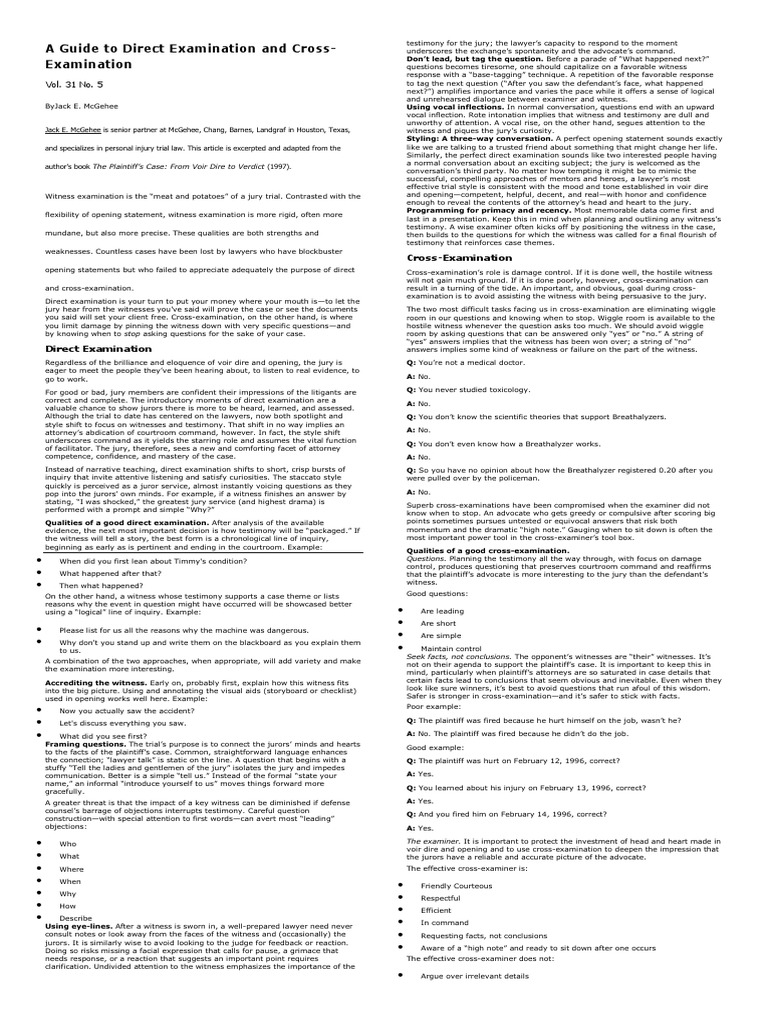 A Guide To Direct Examination and Cross Examination | PDF | Witness ...