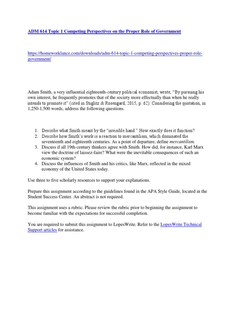 ADM 614 Topic 1 Competing Perspectives On The Proper Role of Government ...