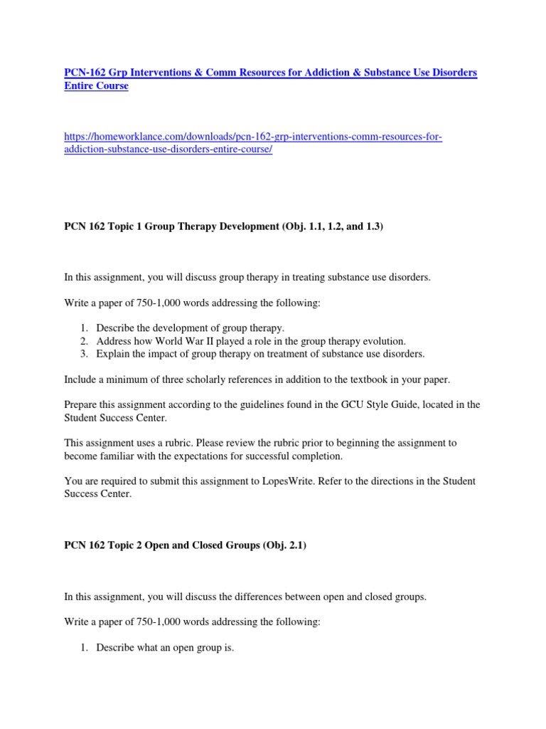 PCN 162 GRP Interventions & Comm Resources For Addiction & Substance ...