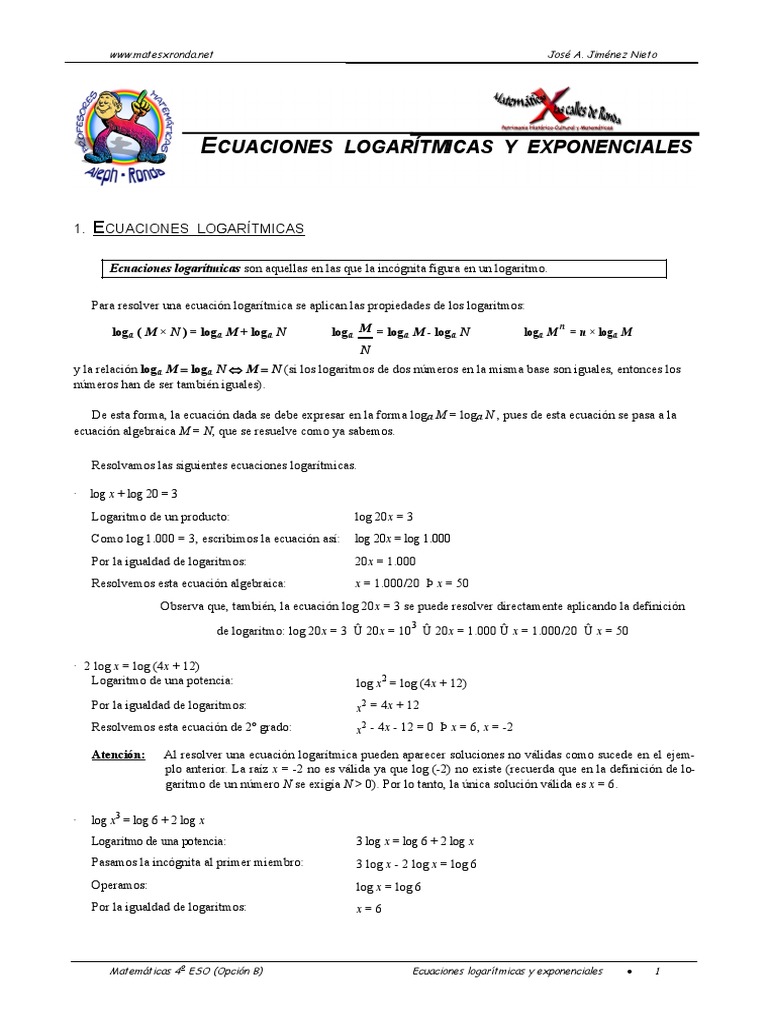 Ecuaciones Logaritmicas y Exponenciales | PDF | Logaritmo | Ecuaciones