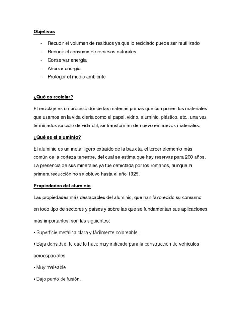 Reciclaje aluminio 40 | PDF | Aluminio | Reciclaje
