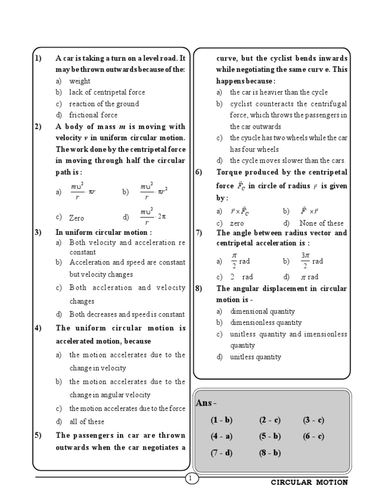 Circular Motion (MCQ) | PDF | Acceleration | Speed