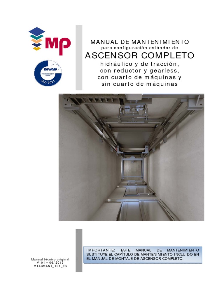 Manual de Mantenimiento Ascensor Completo | PDF | Ascensor | Tornillo