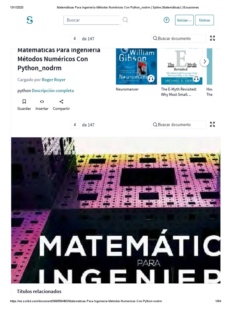 Matemáticas para Ingeniería Métodos Numéricos Con Python - Nodrm - Spline (Matemáticas ...