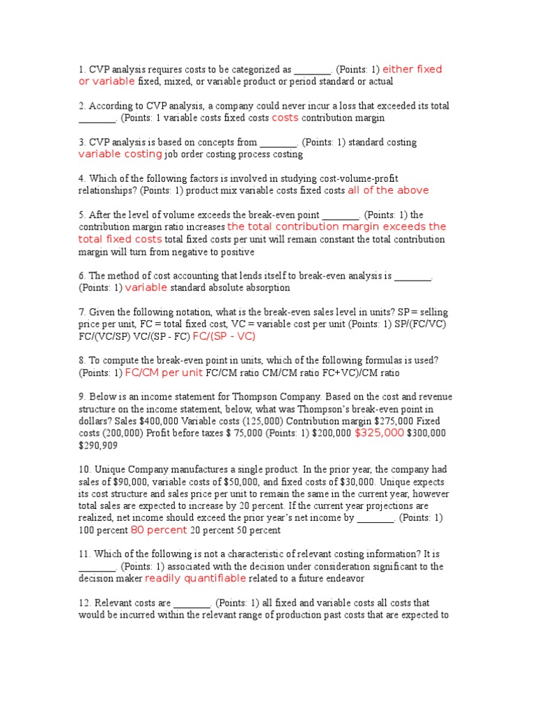 Unit 7 Quiz | PDF | Cost | Pricing