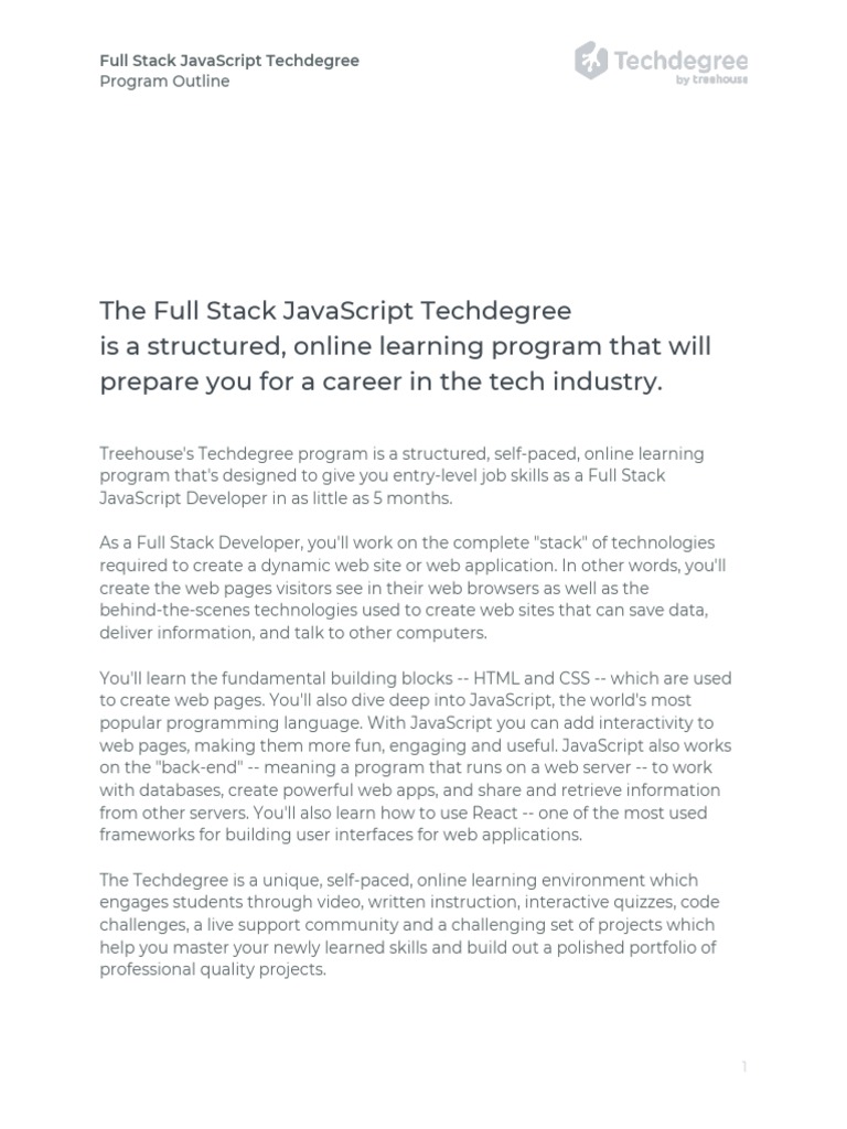Full Stack Javascript Techdegree - Program Outline PDF | PDF | Web ...