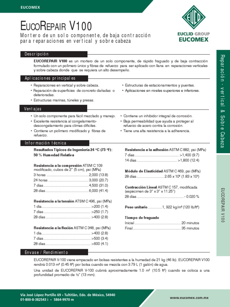 EucoRepair V100 FT | PDF | Hormigón | Agua