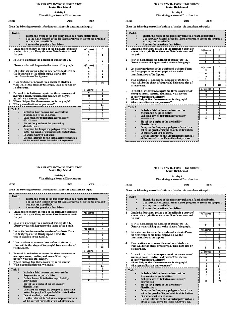 Activity 2 Visualizing A Normal Distribution1 | PDF | Mean | Mode ...