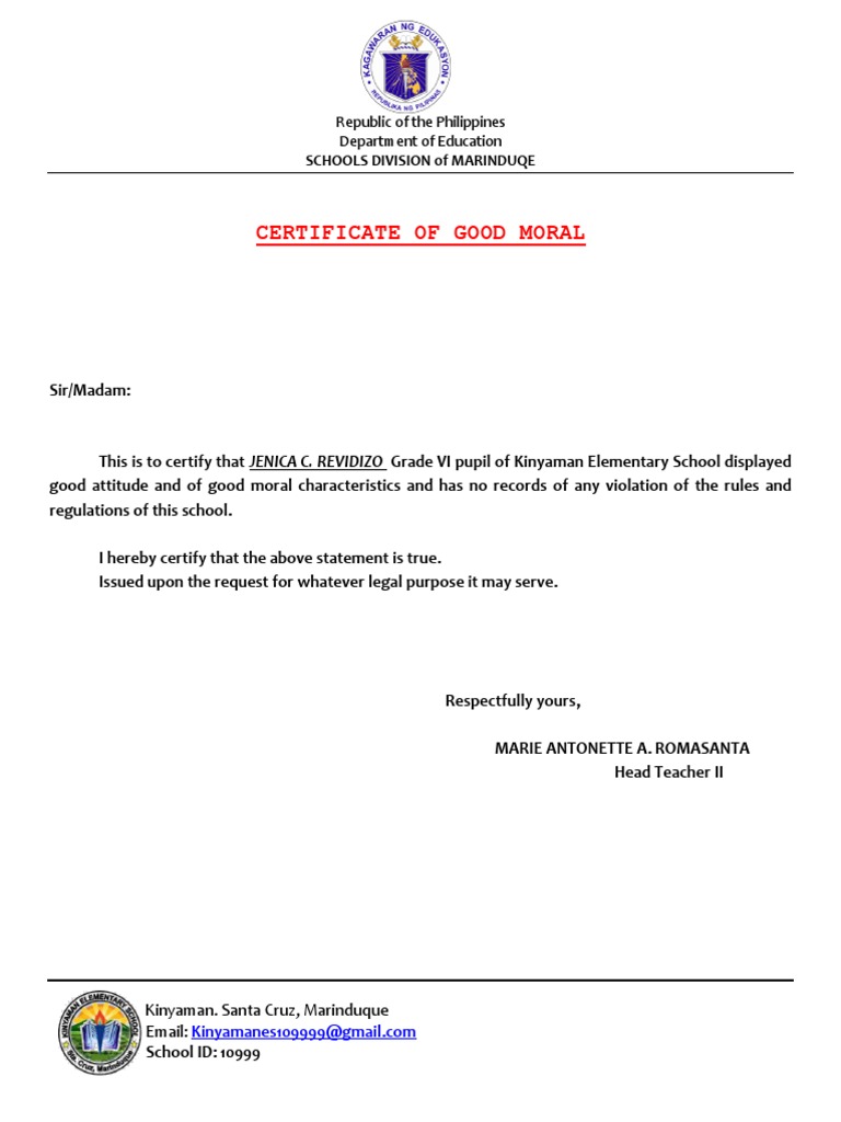Cert of Good Moral | PDF