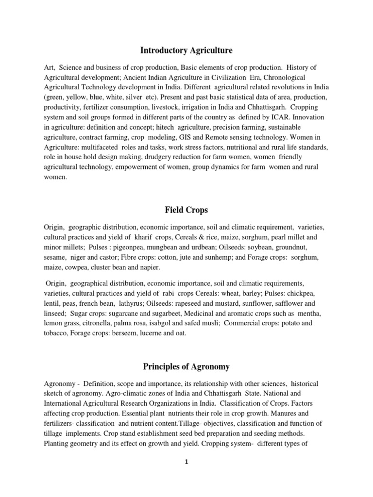 Principles of Agronomy, Genetics, Crop Physiology and the History of ...