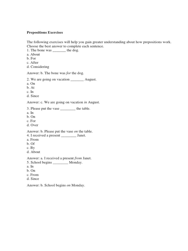 Prepositions Practice Quiz | PDF | Language Arts & Discipline | Self ...