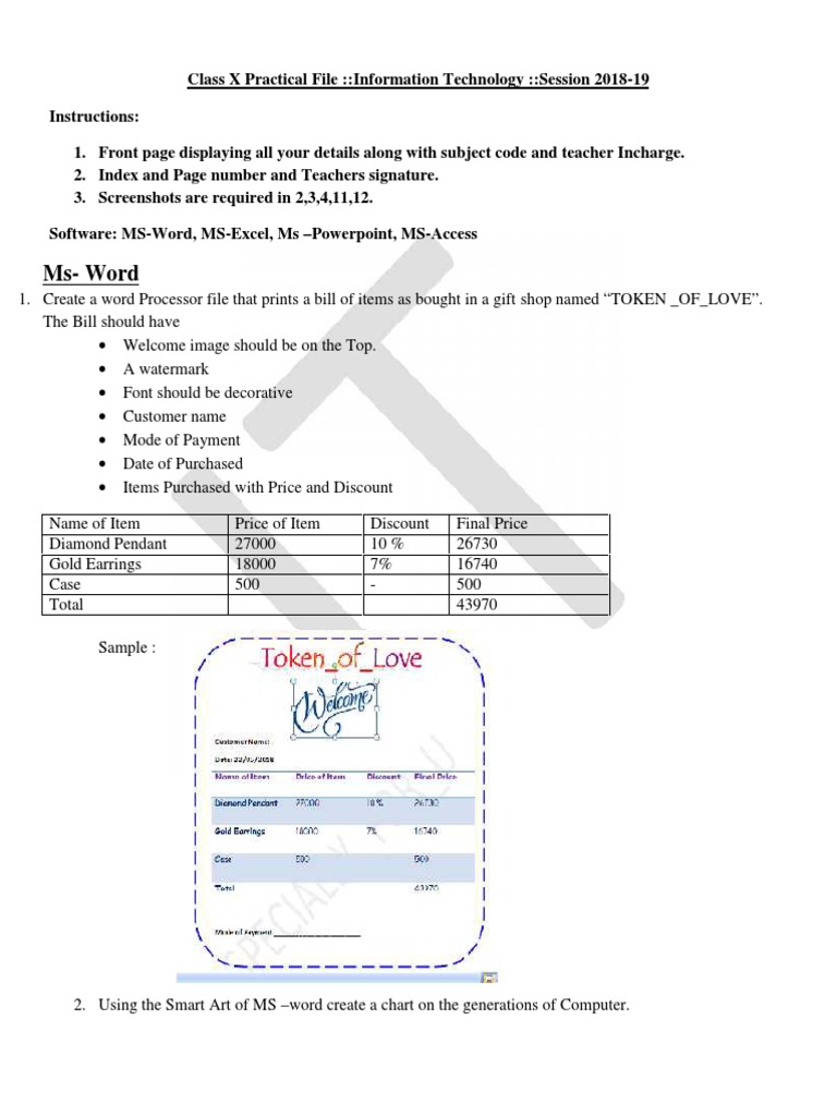 Practical File - Class X | PDF | Word Processor | Spreadsheet