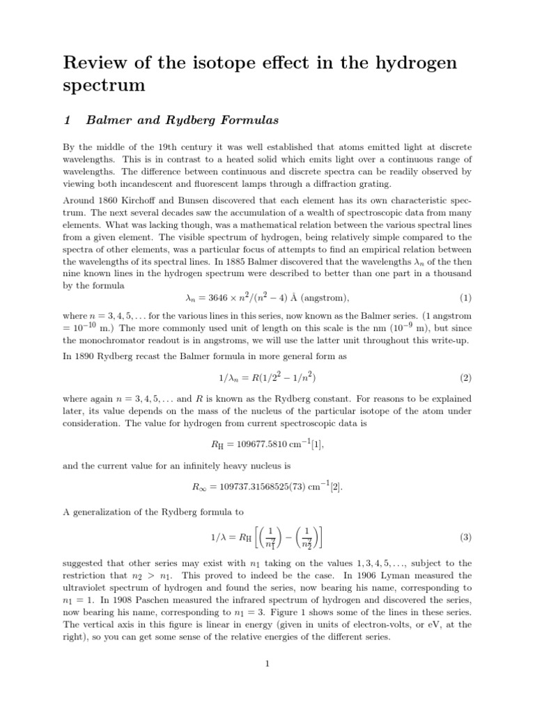 Reduced Mass Effect in Hydrogen Atom PDF | PDF | Electron | Deuterium