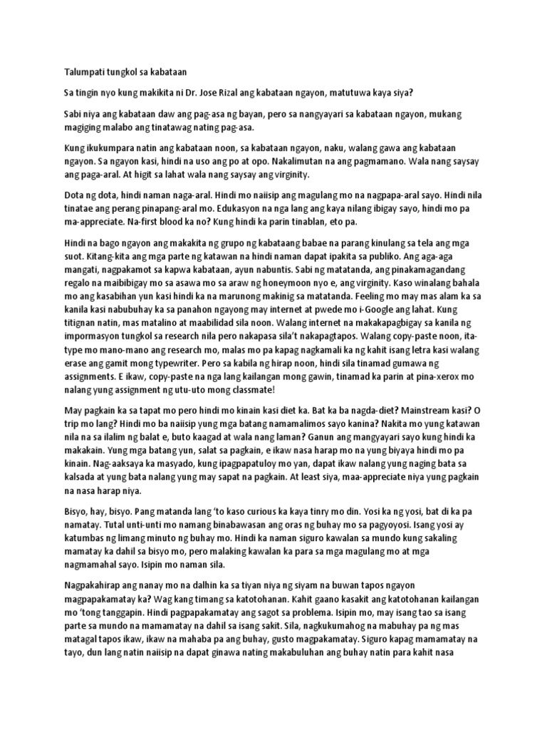 Talumpati Tungkol Sa Kabataan | PDF