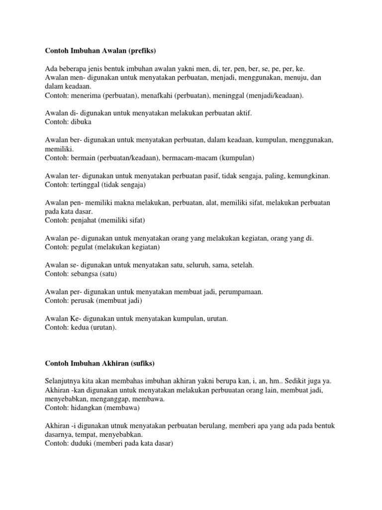 Contoh Imbuhan Awalan dalam Bahasa Indonesia | PDF