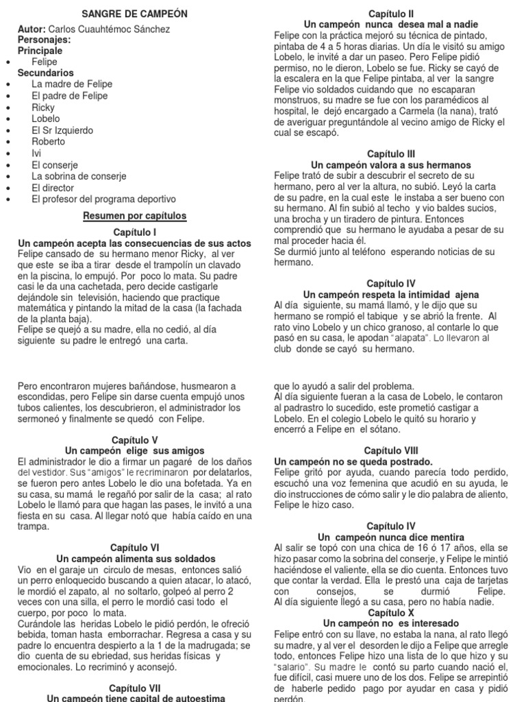 Sangre de Campeón - Resumen | PDF | Amor