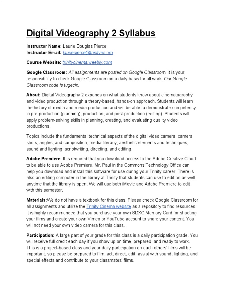 Digital Videography 2 Course Guide | PDF | Film Director | Cinematography