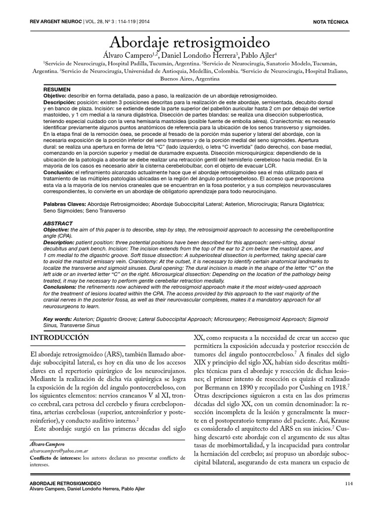 Abordaje Retrosigmoideo | PDF | Cerebelo | Anatomía