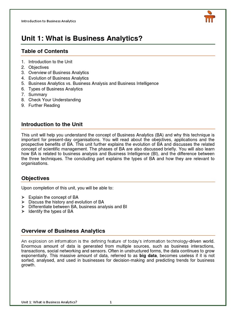 Unit 01 - What Is Business Analytics | PDF | Predictive Analytics ...
