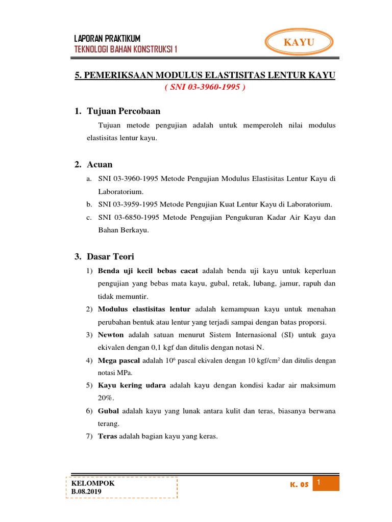 M. 5 Pemeriksaan Modulus Elastisitas Lentur Kayu (Kel.08) | PDF