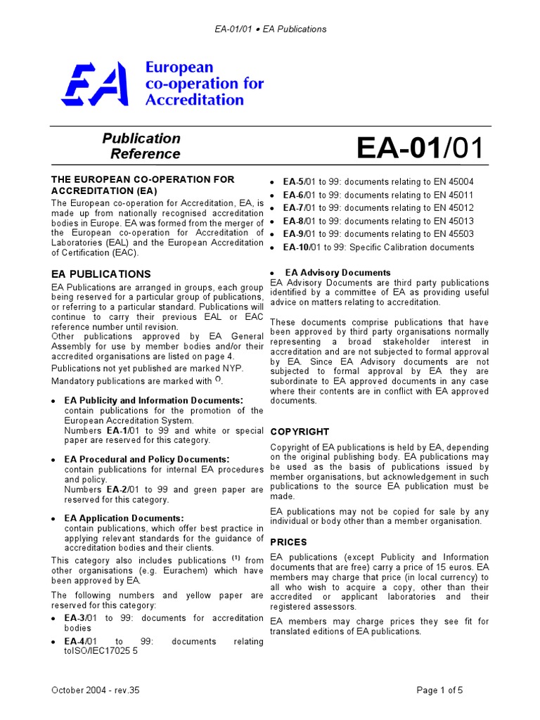 EA 0101 Publication Reference 2 PDF | PDF | Calibration | Evaluation
