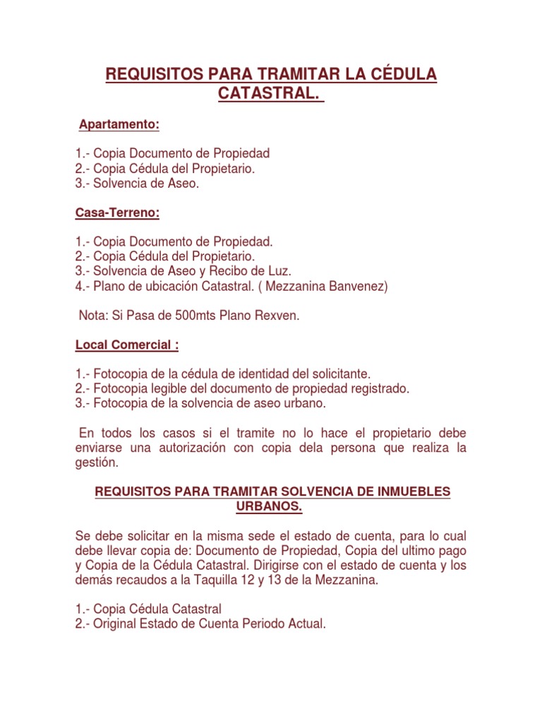 Requisitos para la Cédula Catastral | PDF